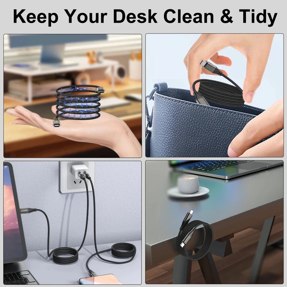 כבל מגנטי לשמירה על ארגון וסדר לטעינה מהירה 100W והעברת נתונים לכל סוגי ...